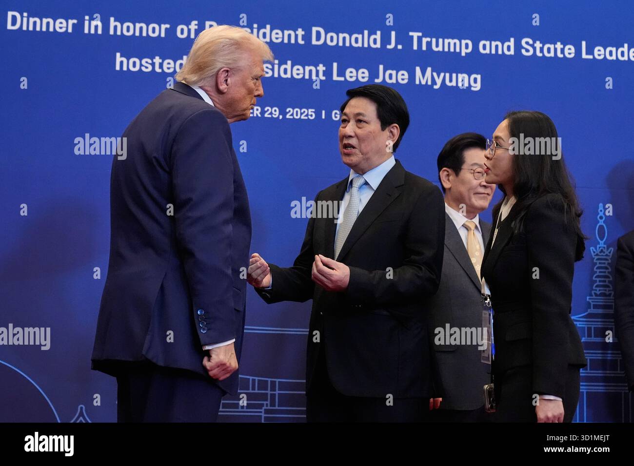 President Donald Trump talks with Vietnamese President Luong Cuong in a ...