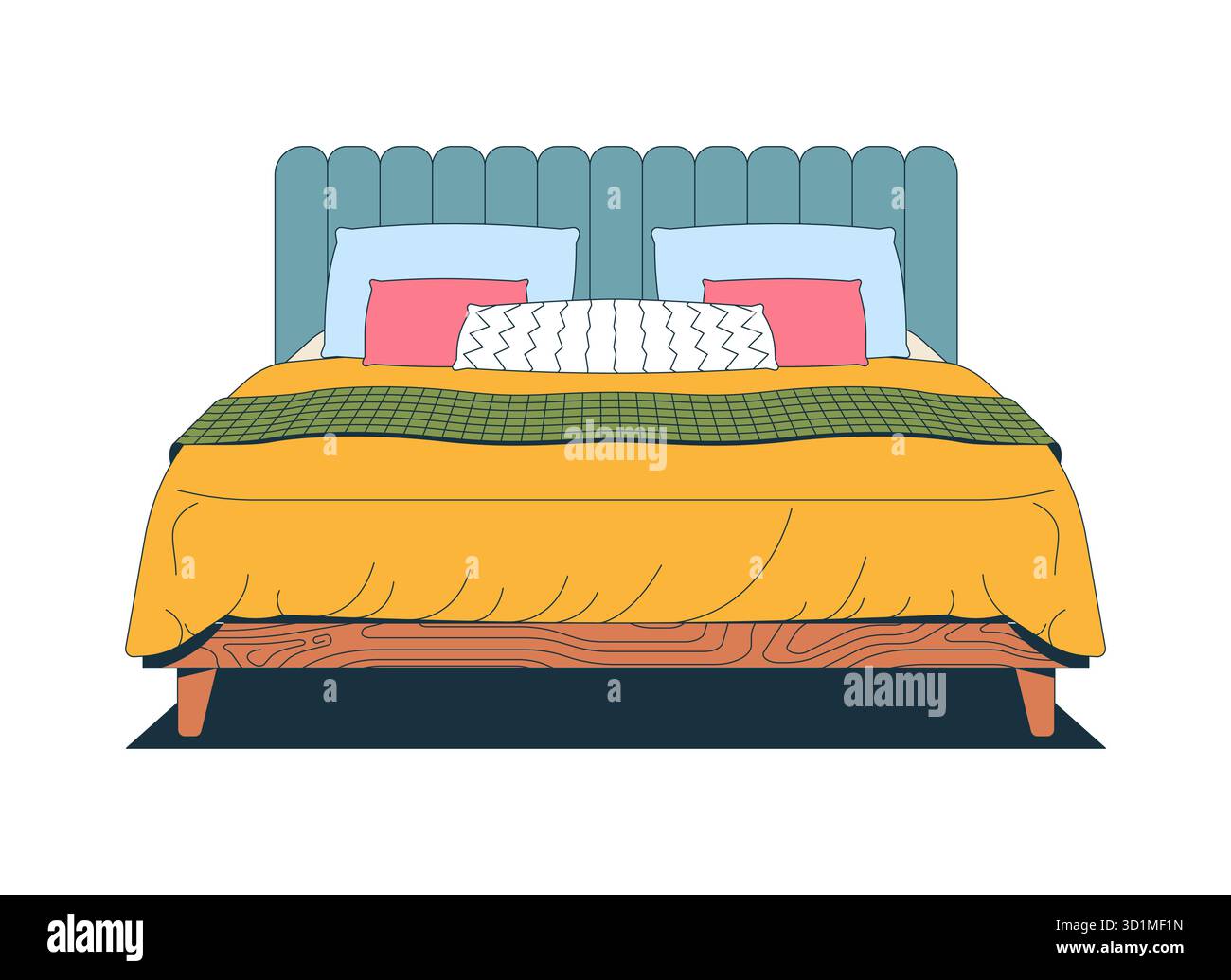 Cozy bed with upholstered headboard 2D cartoon object Stock Vector ...