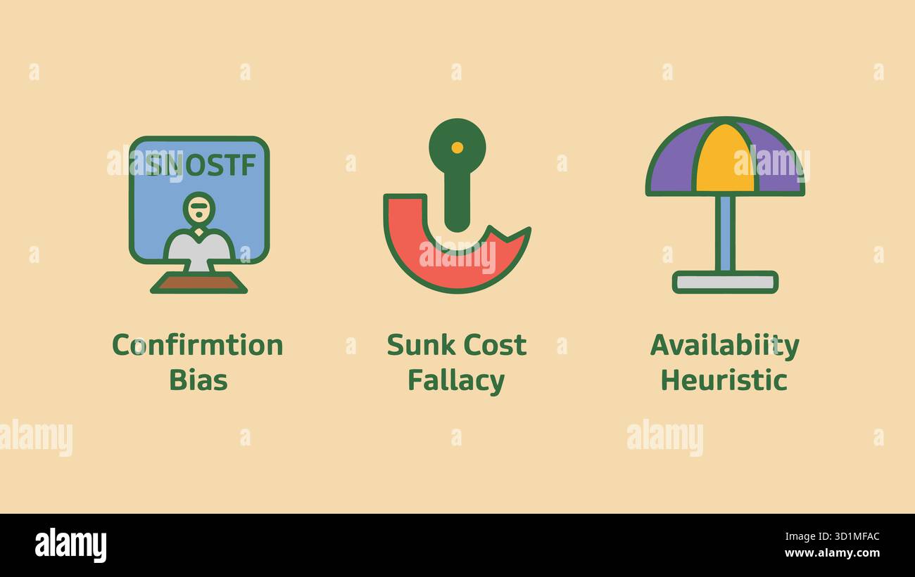 Cognitive bias illustration showing confirmation bias, sunk cost ...