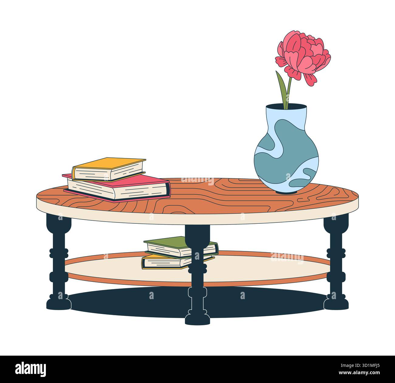 Coffee table styling with vase and books 2D cartoon object Stock Vector ...