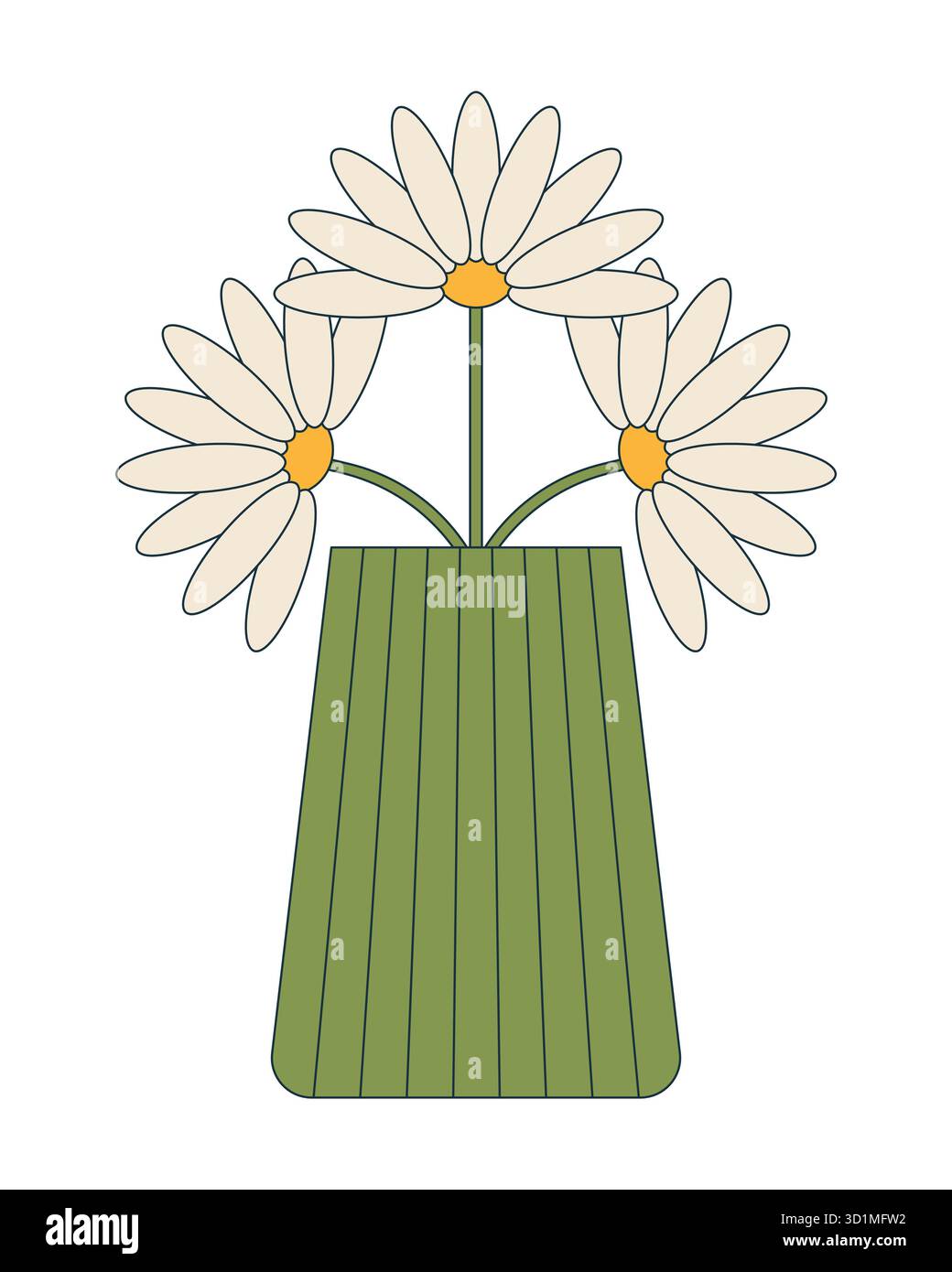 Daisies in glass striped vase 2D cartoon object Stock Vector Image ...