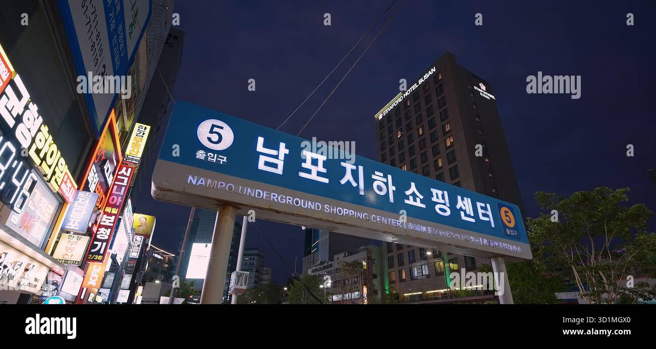 BUSAN, SOUTH KOREA - OCTOBER 10, 2025 - Blue street sign for Nampo ...