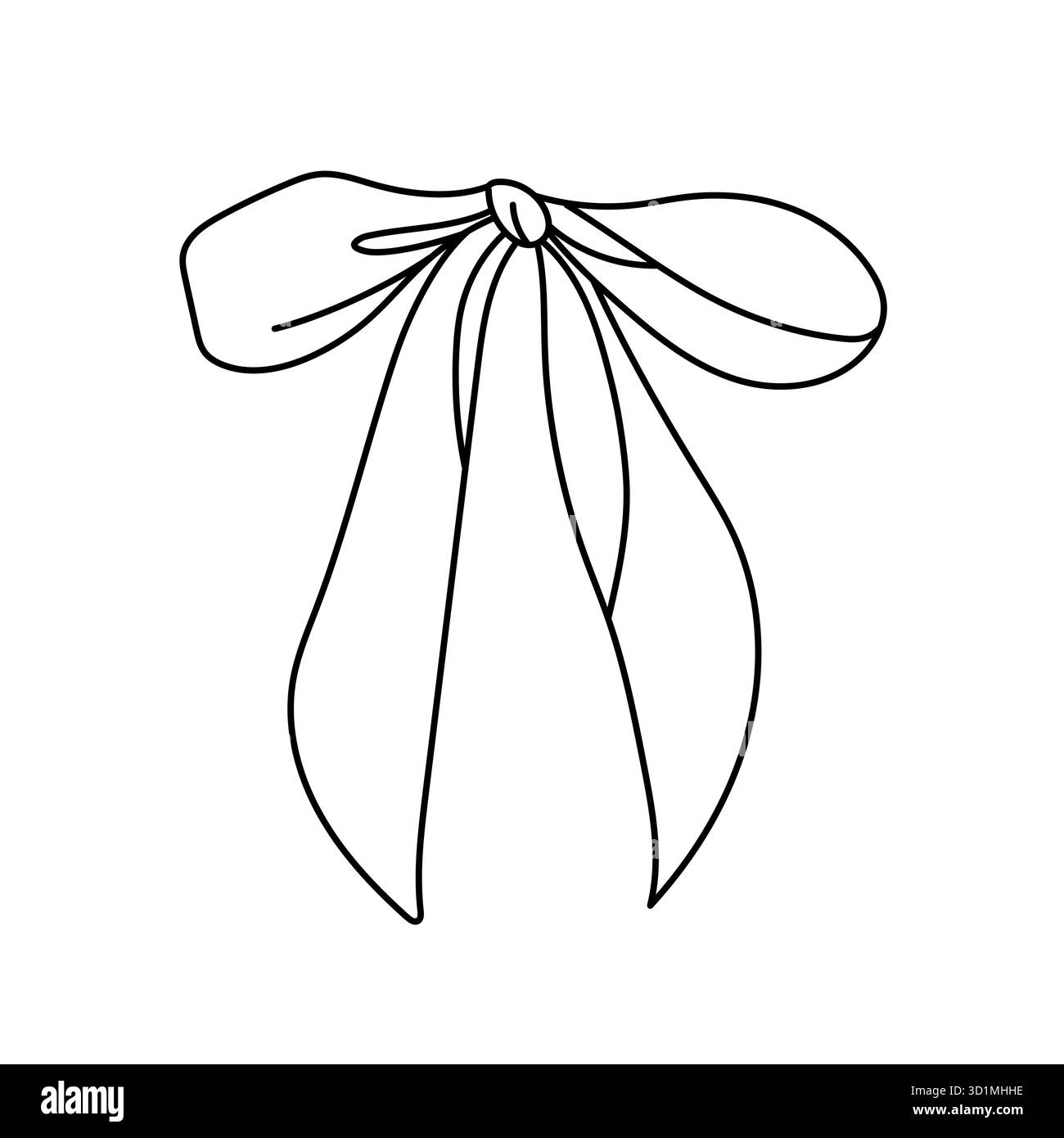 Elegant black outline of a bow with loose, curved ribbons hanging down ...