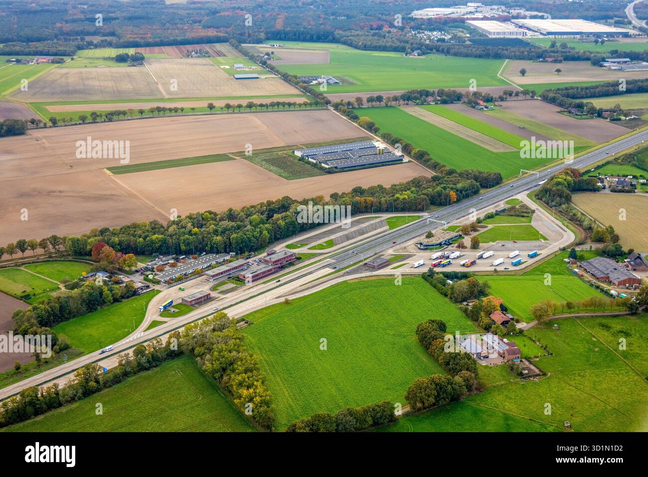 Luftbild, Autobahn A57 und Gennep-Autoweg A77, Grenzübergang ...