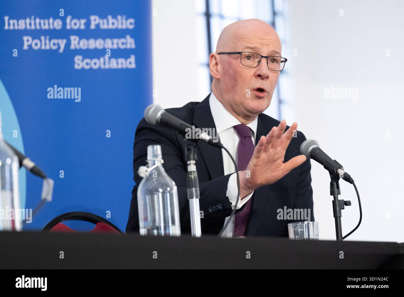 First Minister of Scotland John Swinney speaking at the IPPR Scotland ...