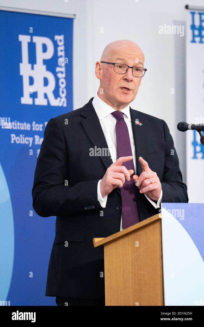 First Minister of Scotland John Swinney speaking at the IPPR Scotland ...