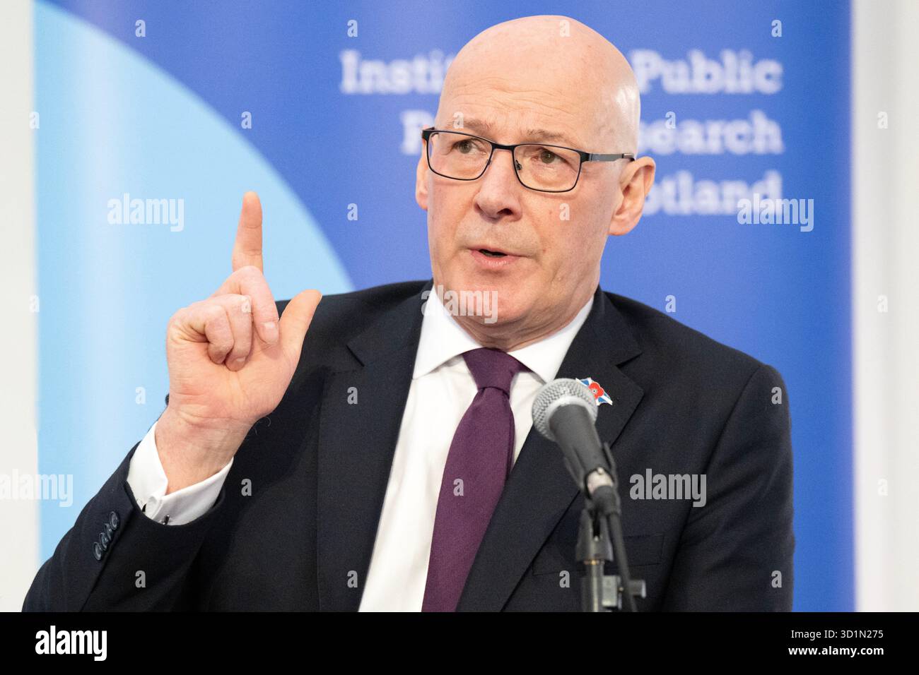 First Minister of Scotland John Swinney speaking at the IPPR Scotland ...