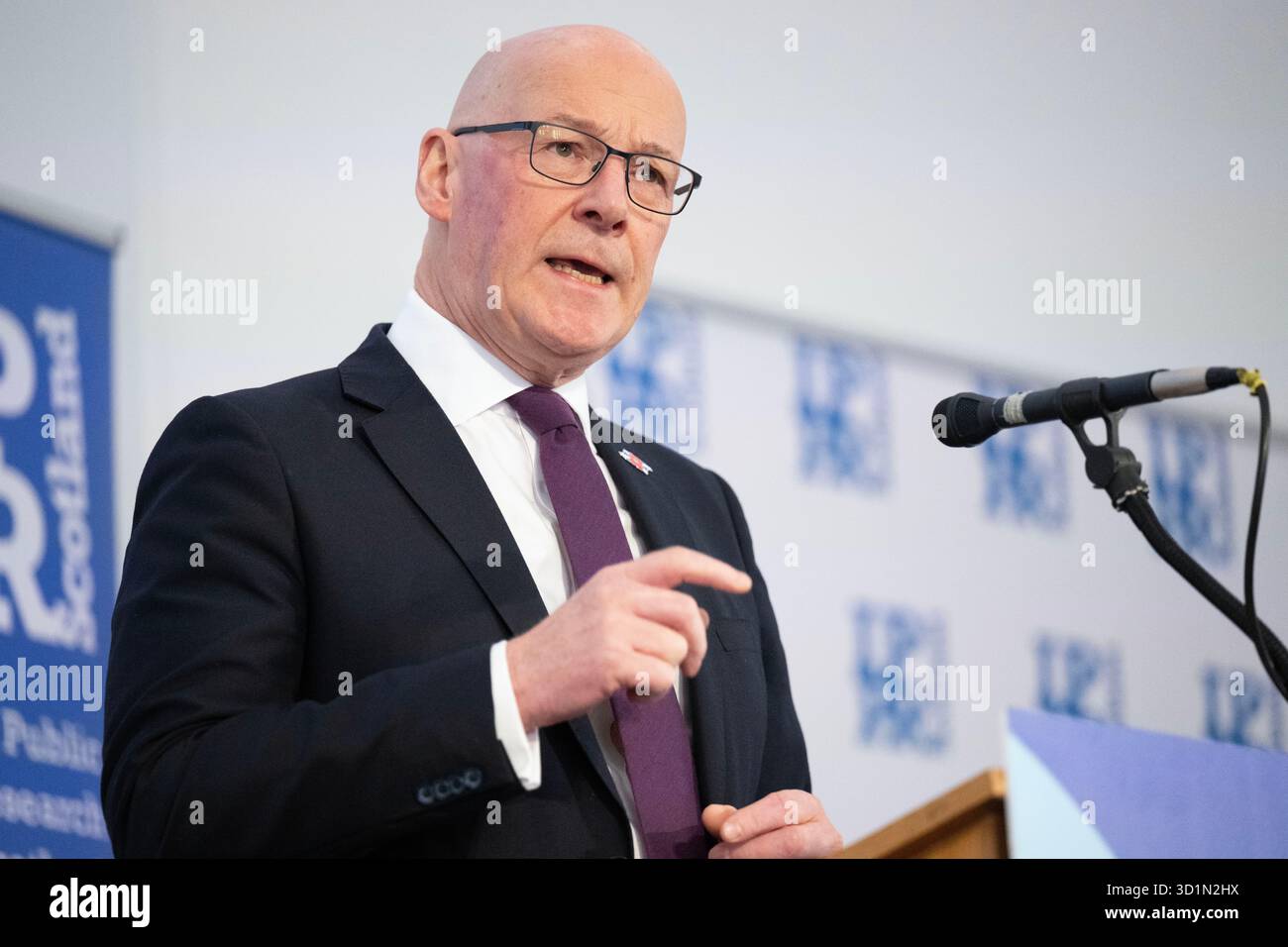 First Minister of Scotland John Swinney speaking at the IPPR Scotland ...