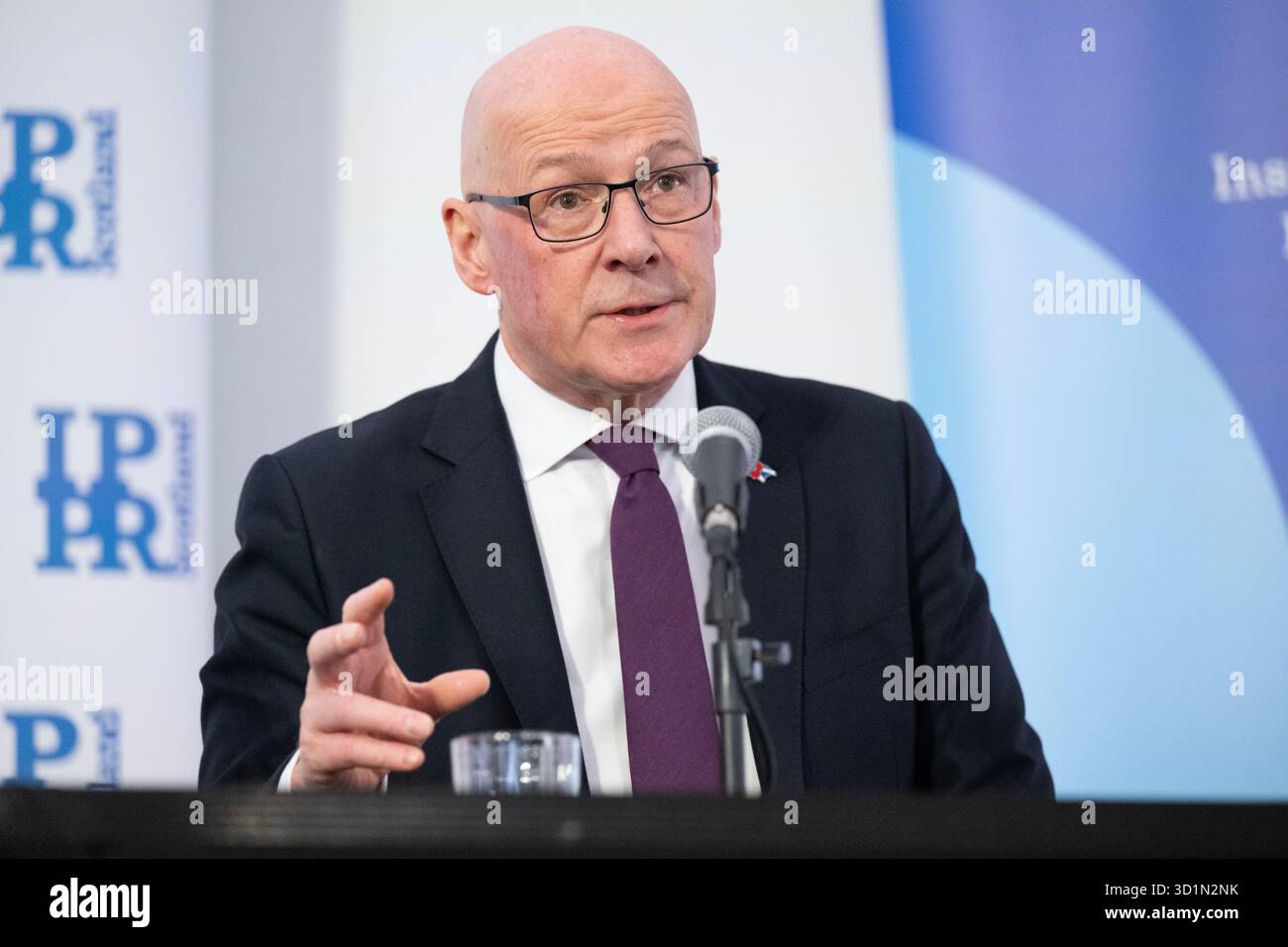 First Minister of Scotland John Swinney speaking at the IPPR Scotland ...