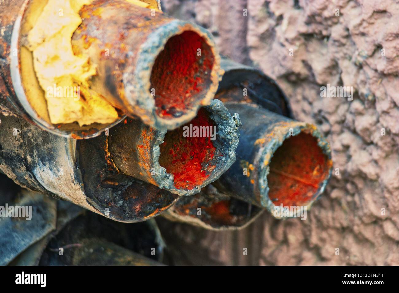 Closeup of old rusty pipes with footprint of welding on side Stock ...