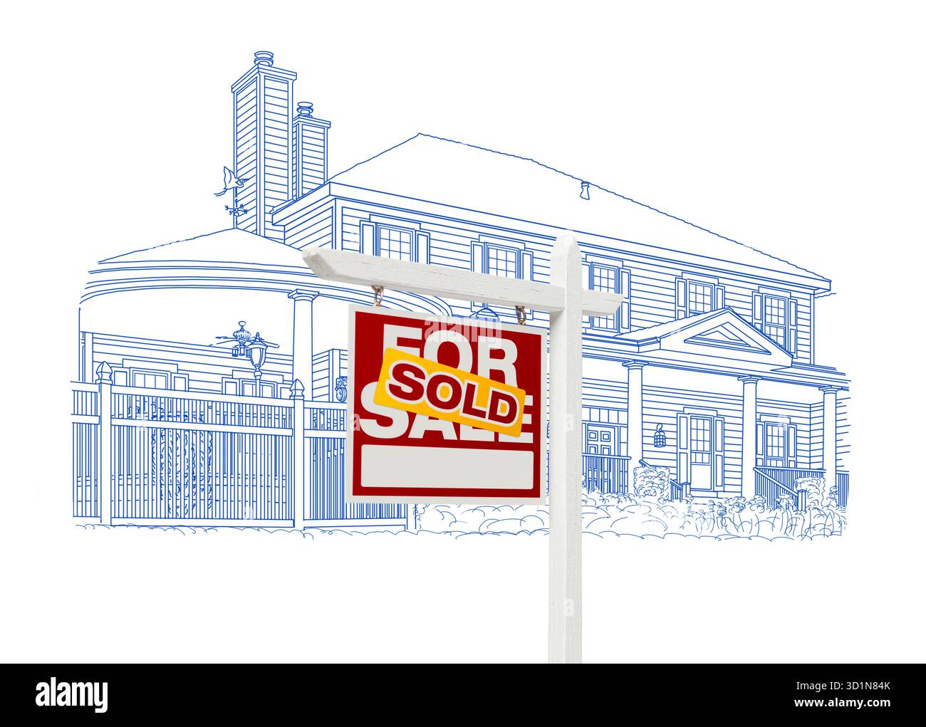 Custom House and Sold Real Estate Sign Drawing on White Stock Photo - Alamy