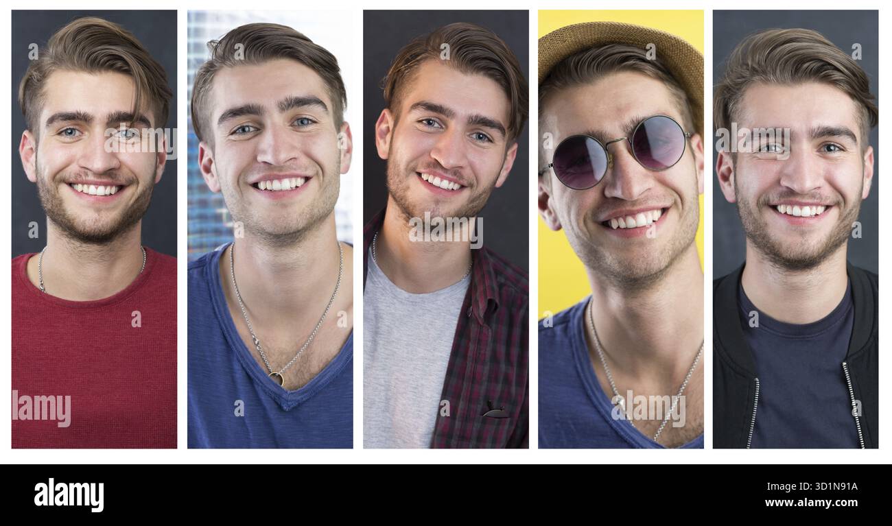 Collage of a teenager man in a different outfits Stock Photo - Alamy