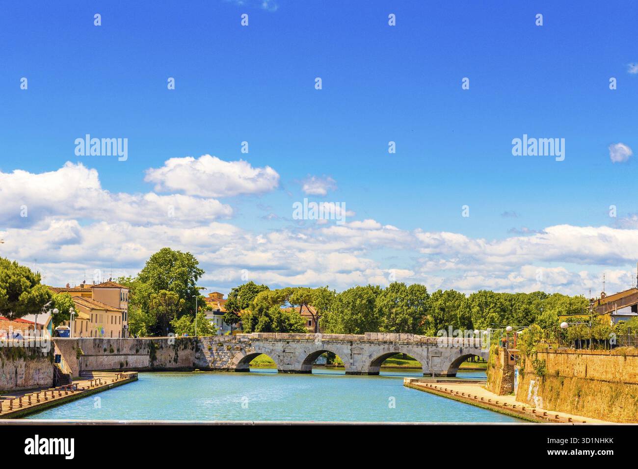 Clear water under the arches of the Roman bridge of Augustus Stock ...