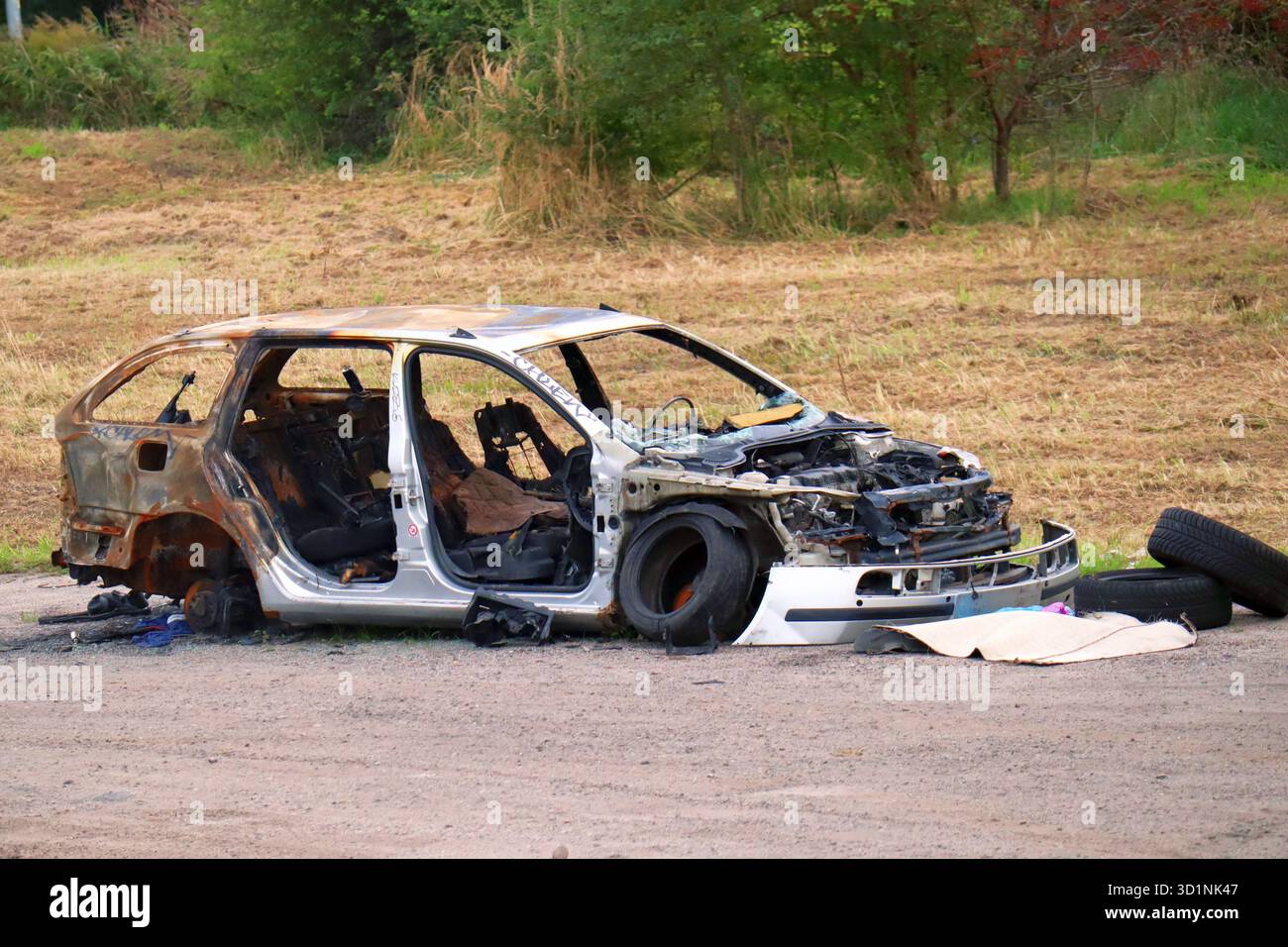 Severely burnt and destroyed car wreck after devastating fire Stock ...