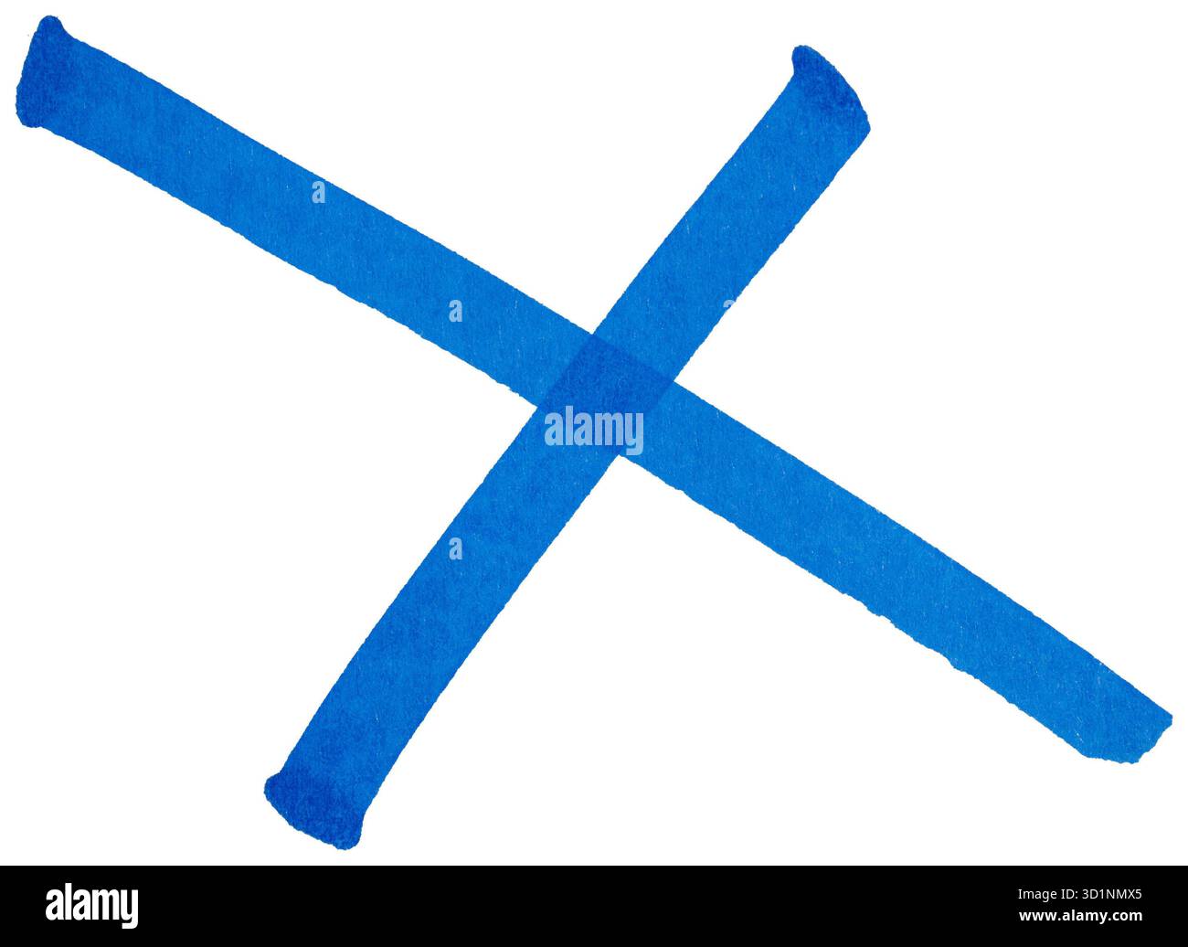 Hand drawn blue cross mark with marker brush strokes, abstract ink X ...