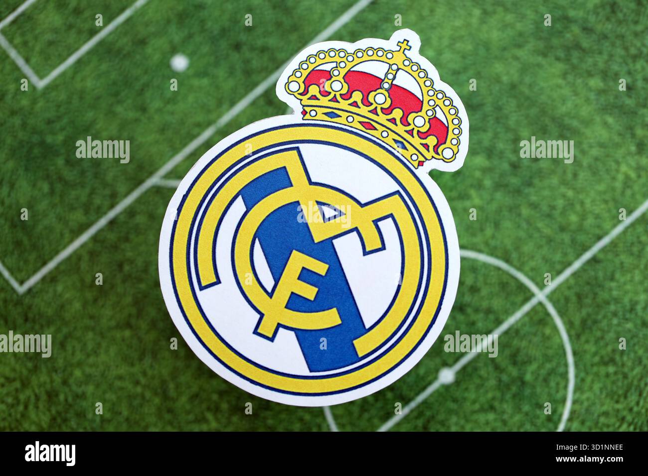 KYIV, UKRAINE - FEBRUARY 23, 2025 Real Madrid CF football club badge ...