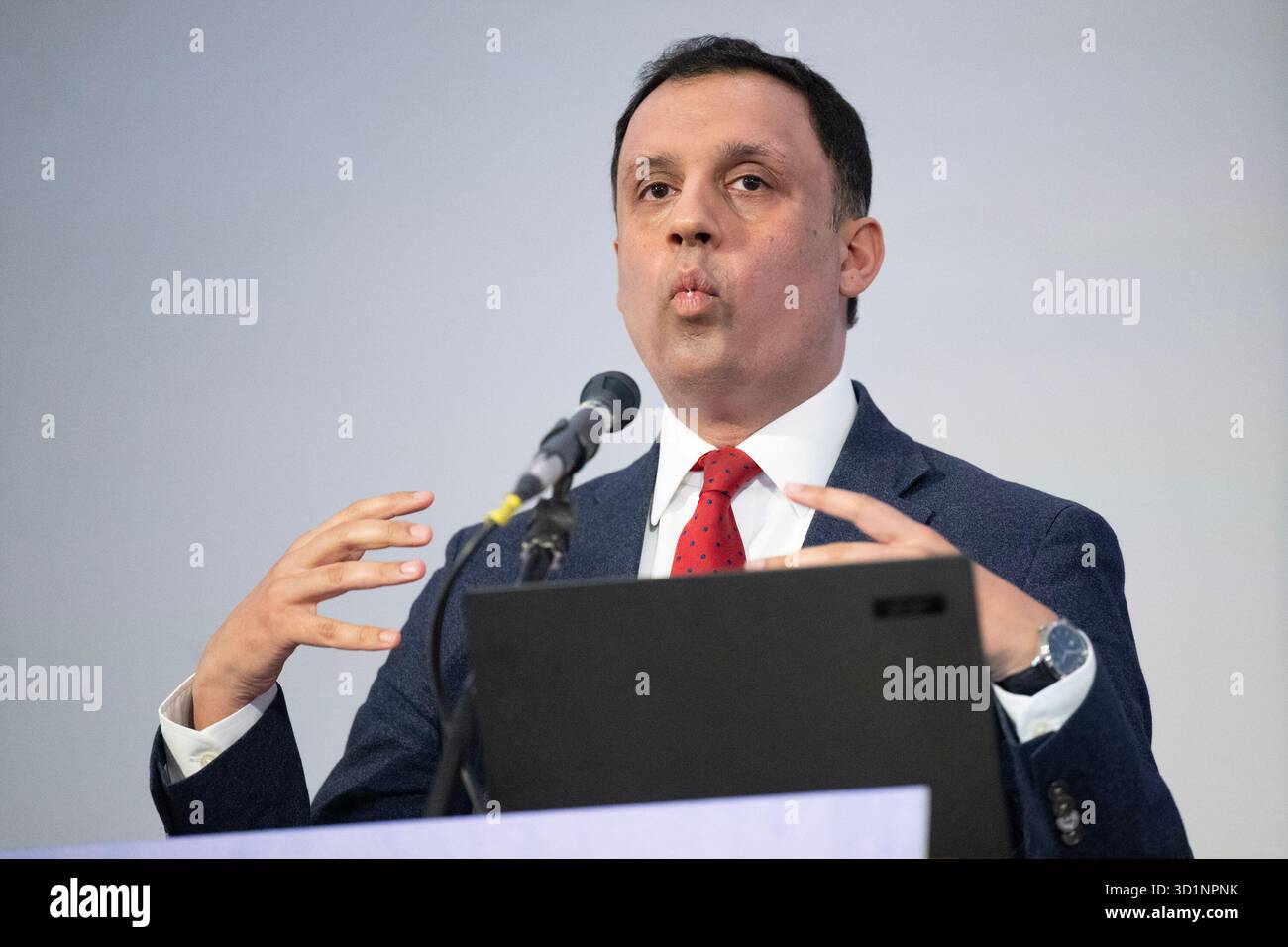 Scottish Labour leader Anas Sarwar speaking at the IPPR Scotland ...