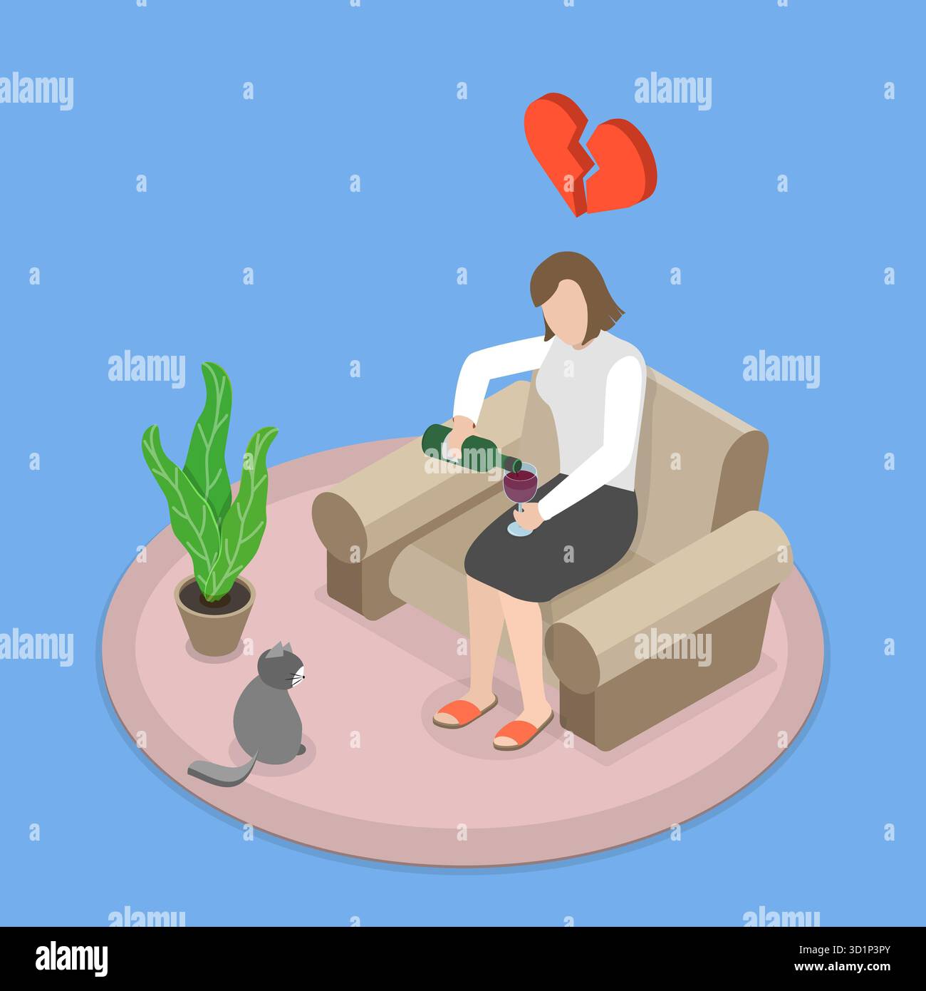 3D Isometric Flat Illustration of Heartbreak, Conflict in Love, Broken ...