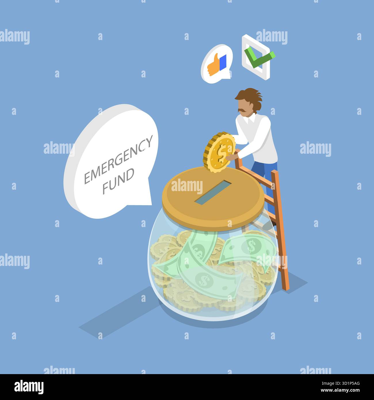 3D Isometric Flat Illustration of Emergency Fund, Money Saving Stock ...