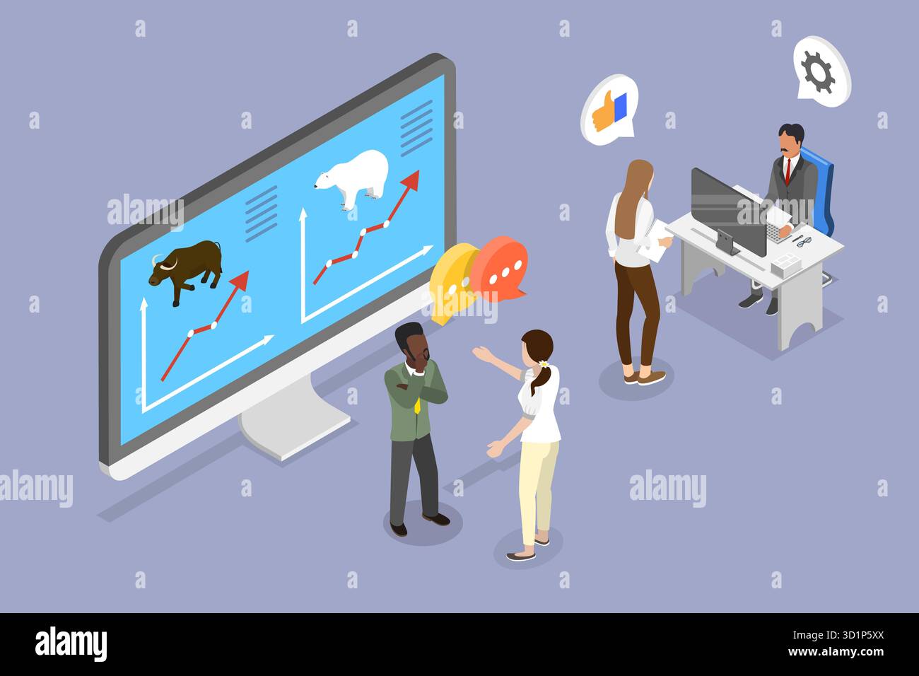 3D Isometric Flat Illustration of Traders Analysing Global Market ...