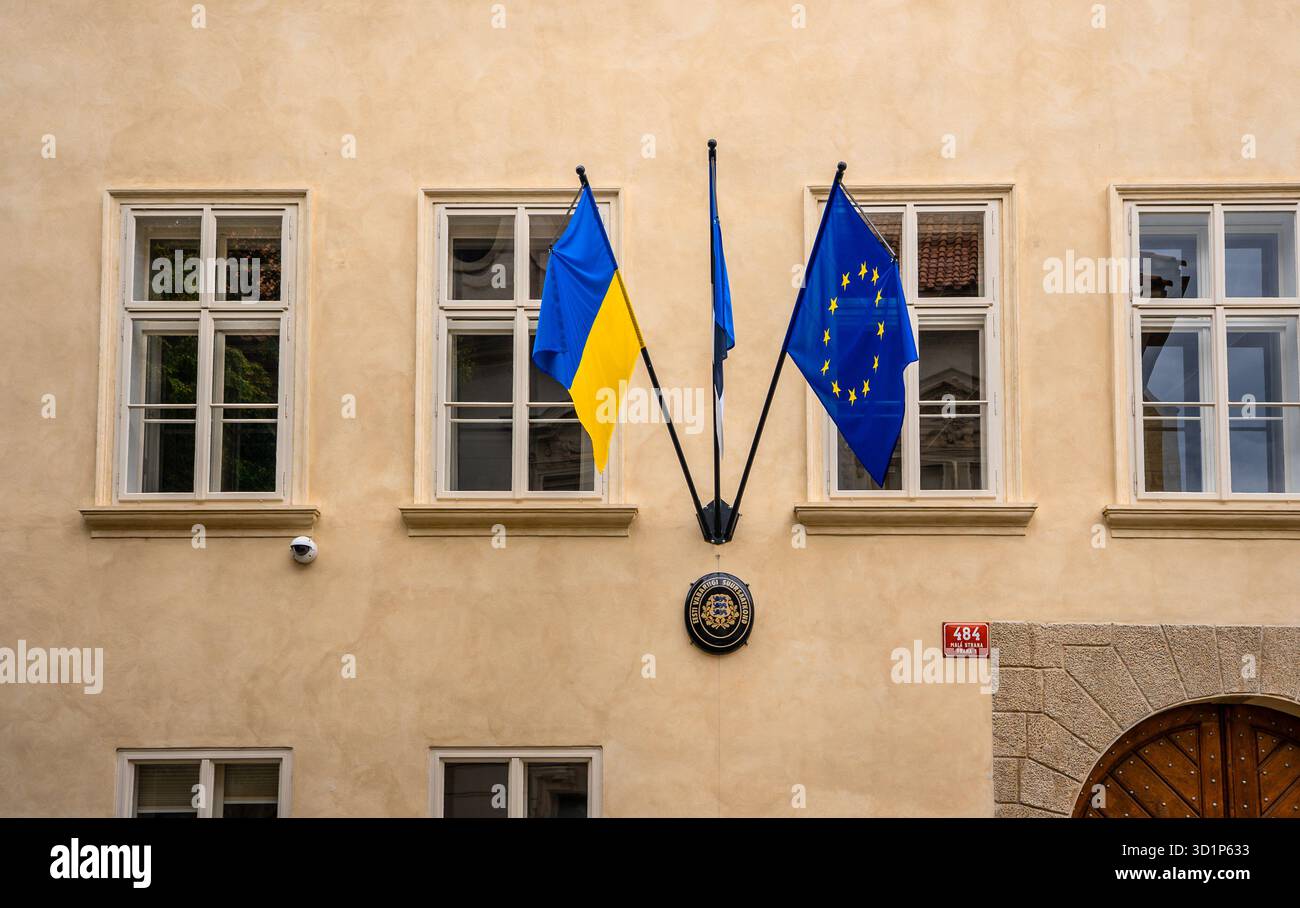 Estonian Embassy with EU Flag in Prague, Czechia Stock Photo - Alamy