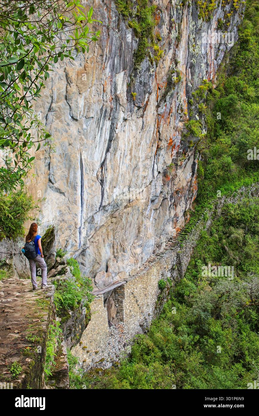 The Inca Bridge near Machu Picchu in Peru. This Bridge is a part of a ...