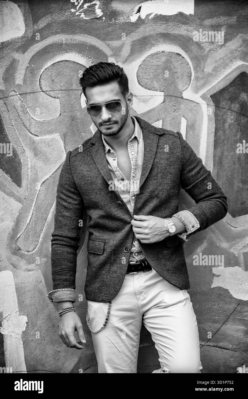 Cute man standing in Black and White Stock Photos & Images - Alamy