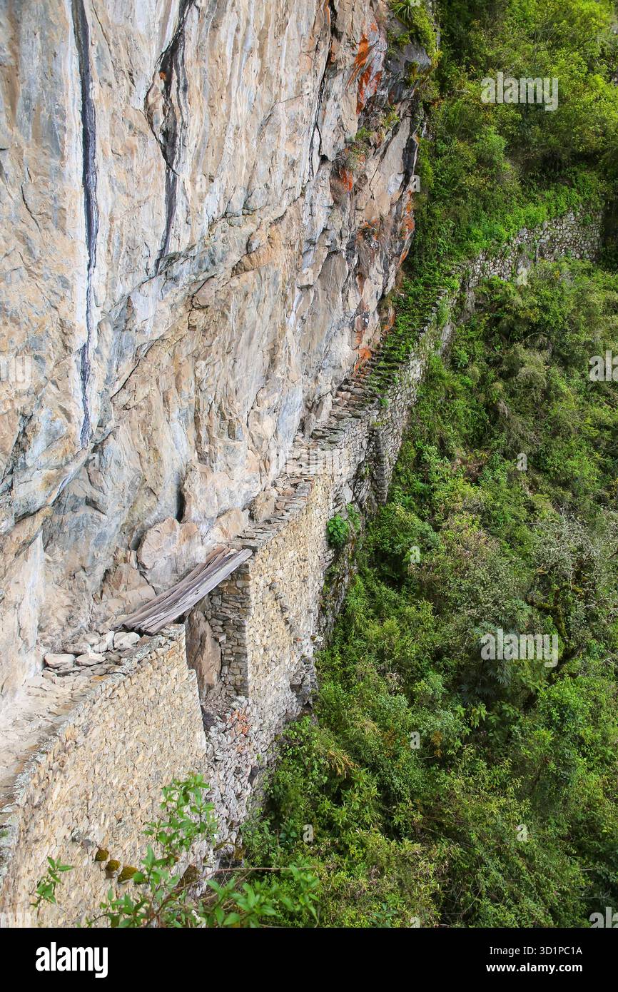 The Inca Bridge near Machu Picchu in Peru. This Bridge is a part of a ...
