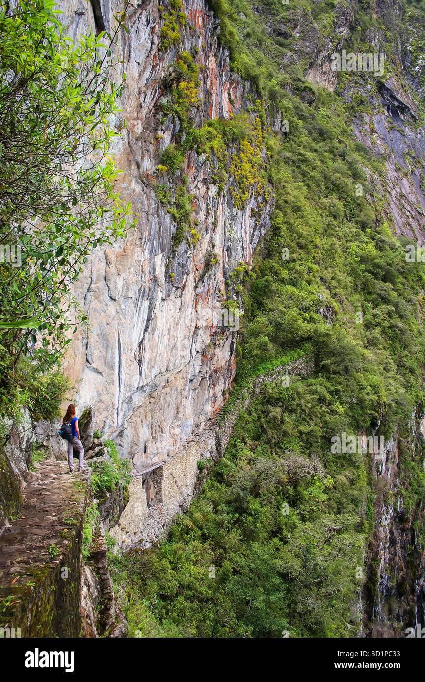 The Inca Bridge near Machu Picchu in Peru. This Bridge is a part of a ...