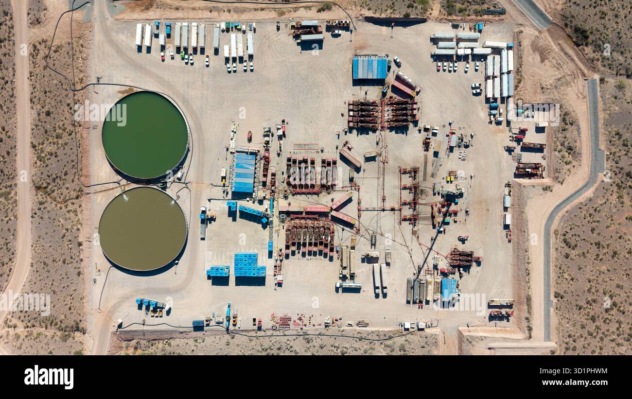 Aerial view of unconventional oil and gas extraction (shale oil) in ...