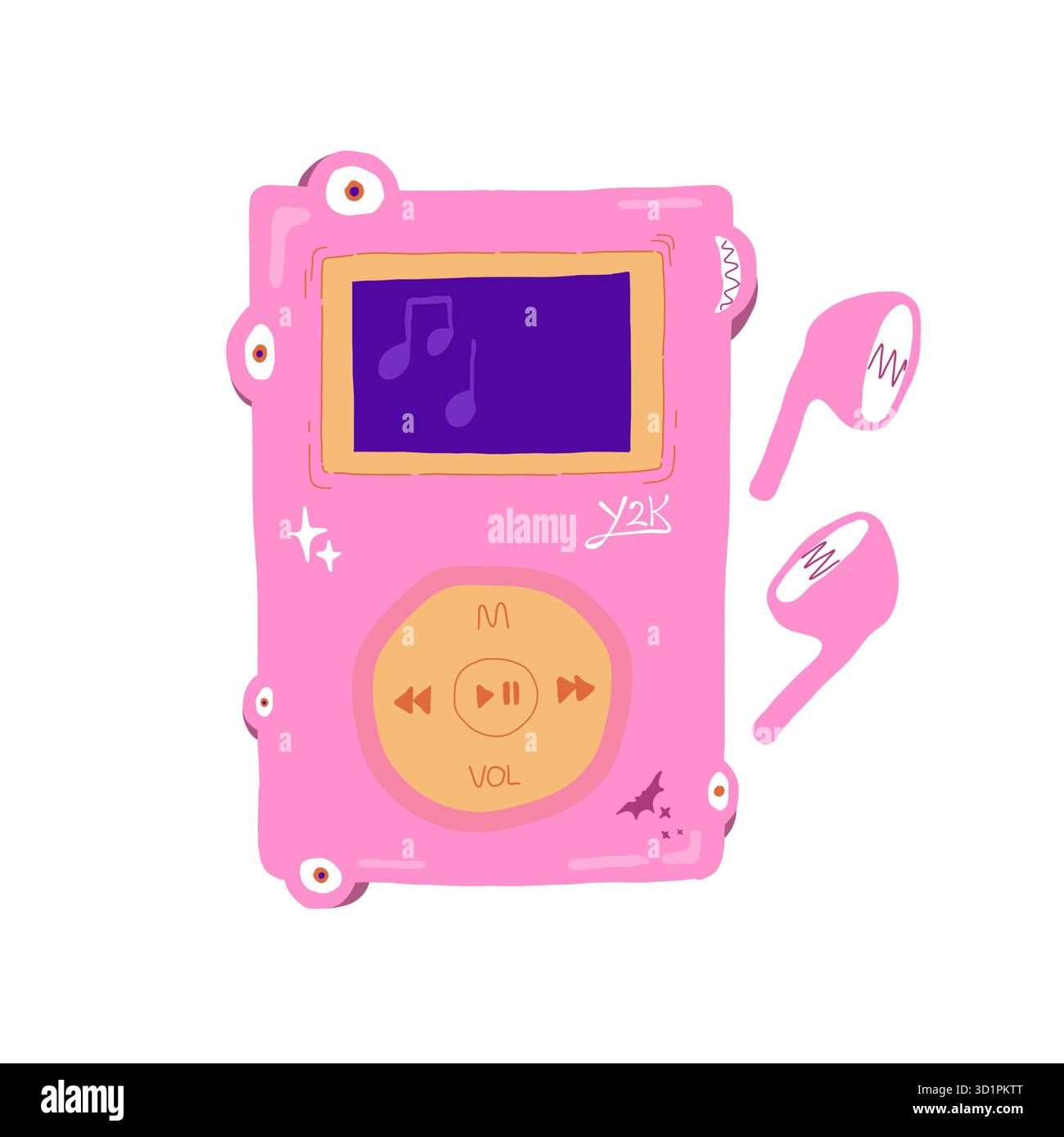 Pink Y2K MP3 player with spooky living eyes, pastel retro Halloween ...