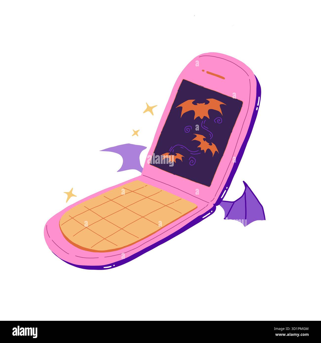 Y2K flip phone with spooky Halloween theme, pastel pink and purple ...