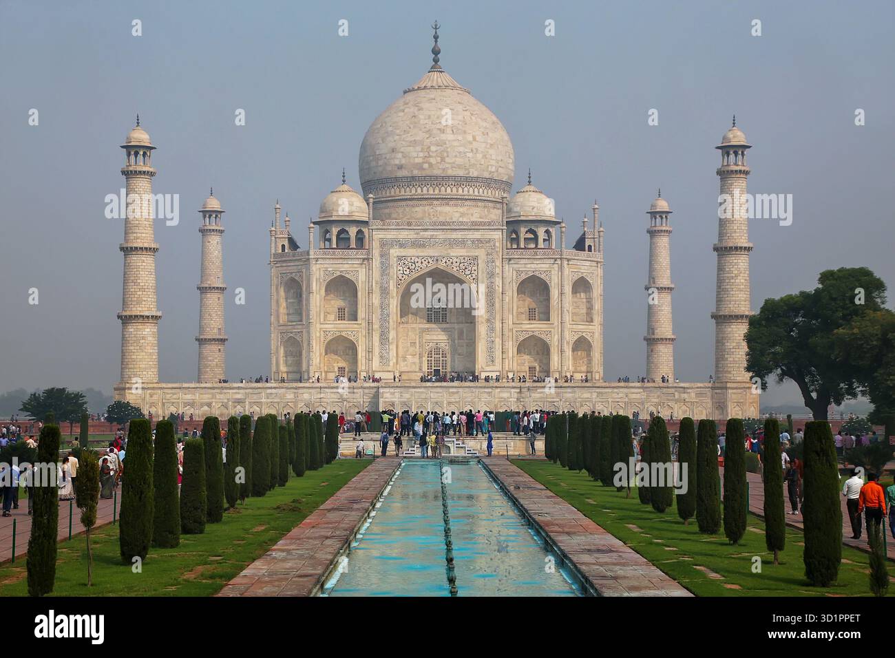 Taj Mahal with reflecting pool in Agra, Uttar Pradesh, India. It was ...