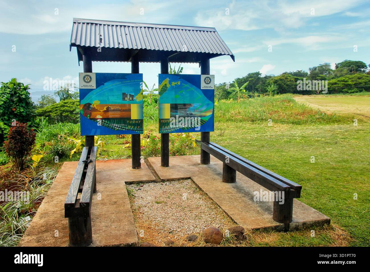 180-degree Meridian International Date Line board near Waiyevo on ...