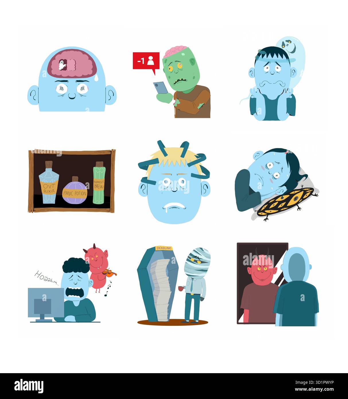 Modern Halloween Fear and Anxiety Illustration Collection. Flat Design ...