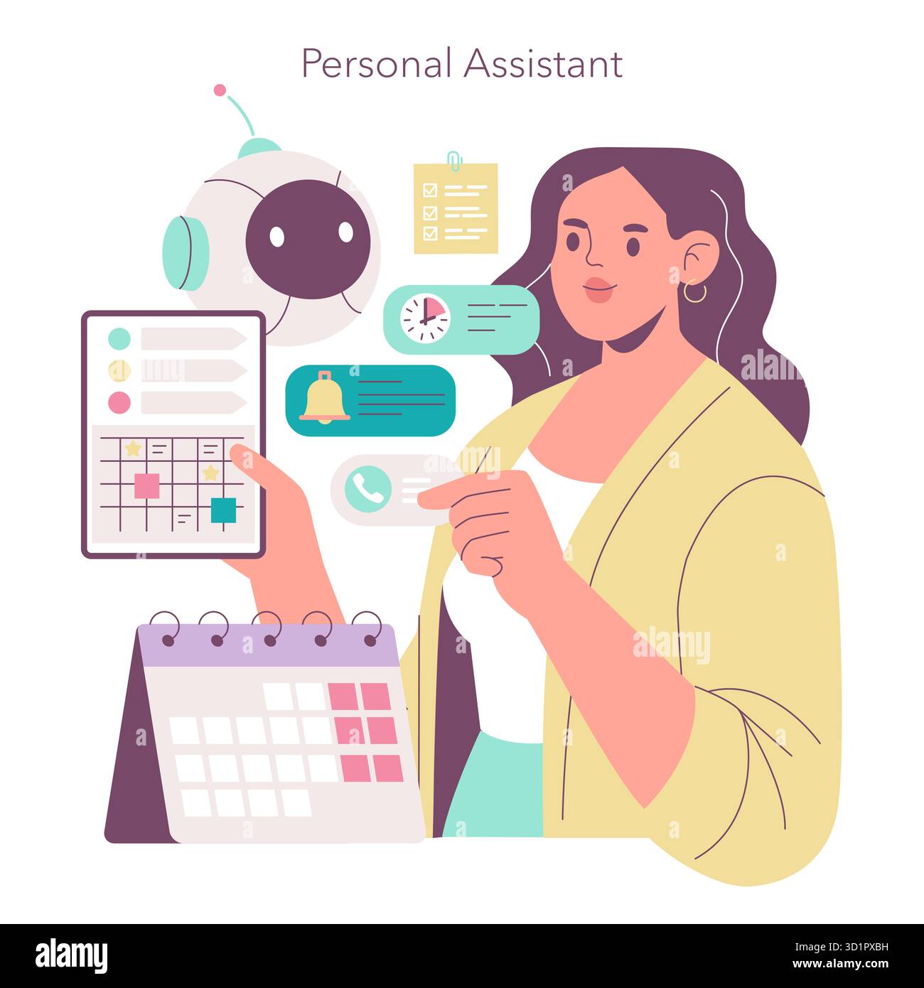 Vector illustration of a personal assistant interacting with a digital ...