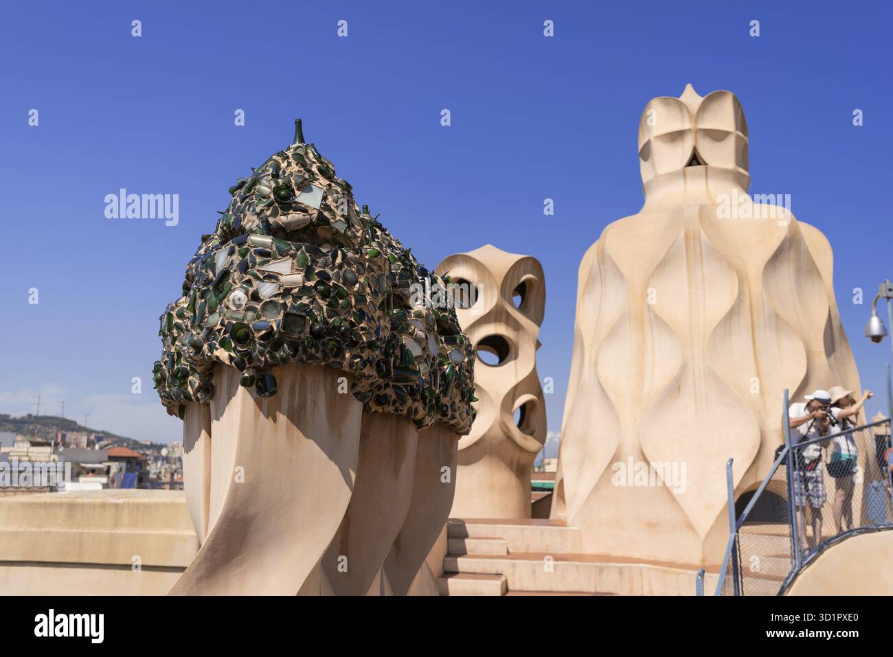 The rooftop of Casa Mila / La Pedrera with its famous chimneys from ...