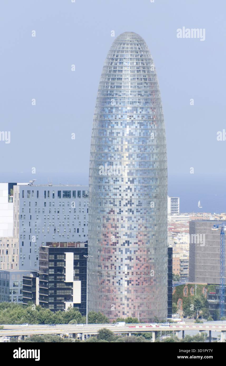 BARCELONA, SPAIN - JULY 10: View of Torre agbar in July 10, 2012 in ...