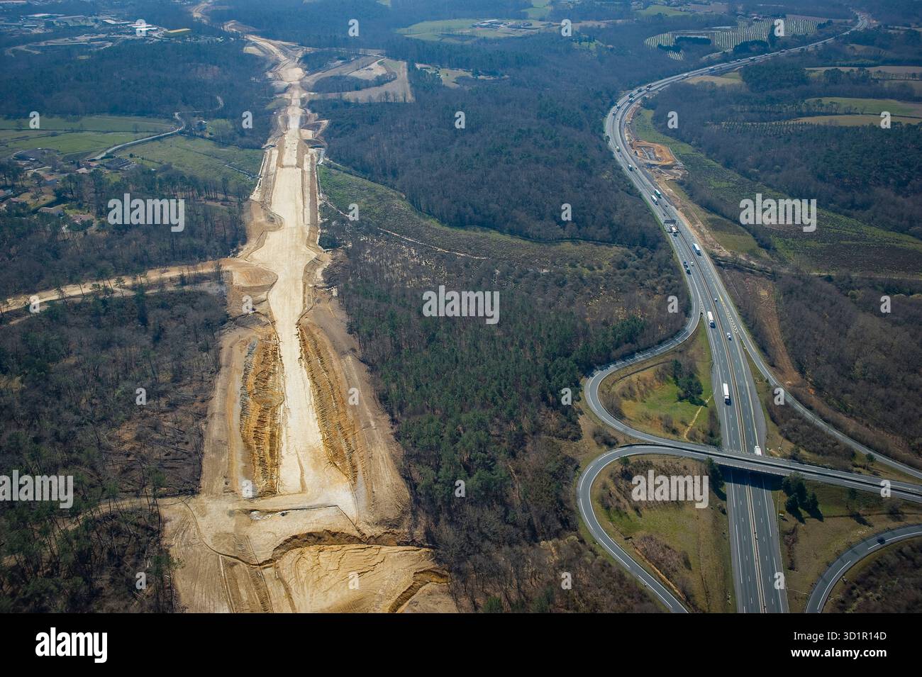 Construction of high-speed train line in France with adjacent highway ...