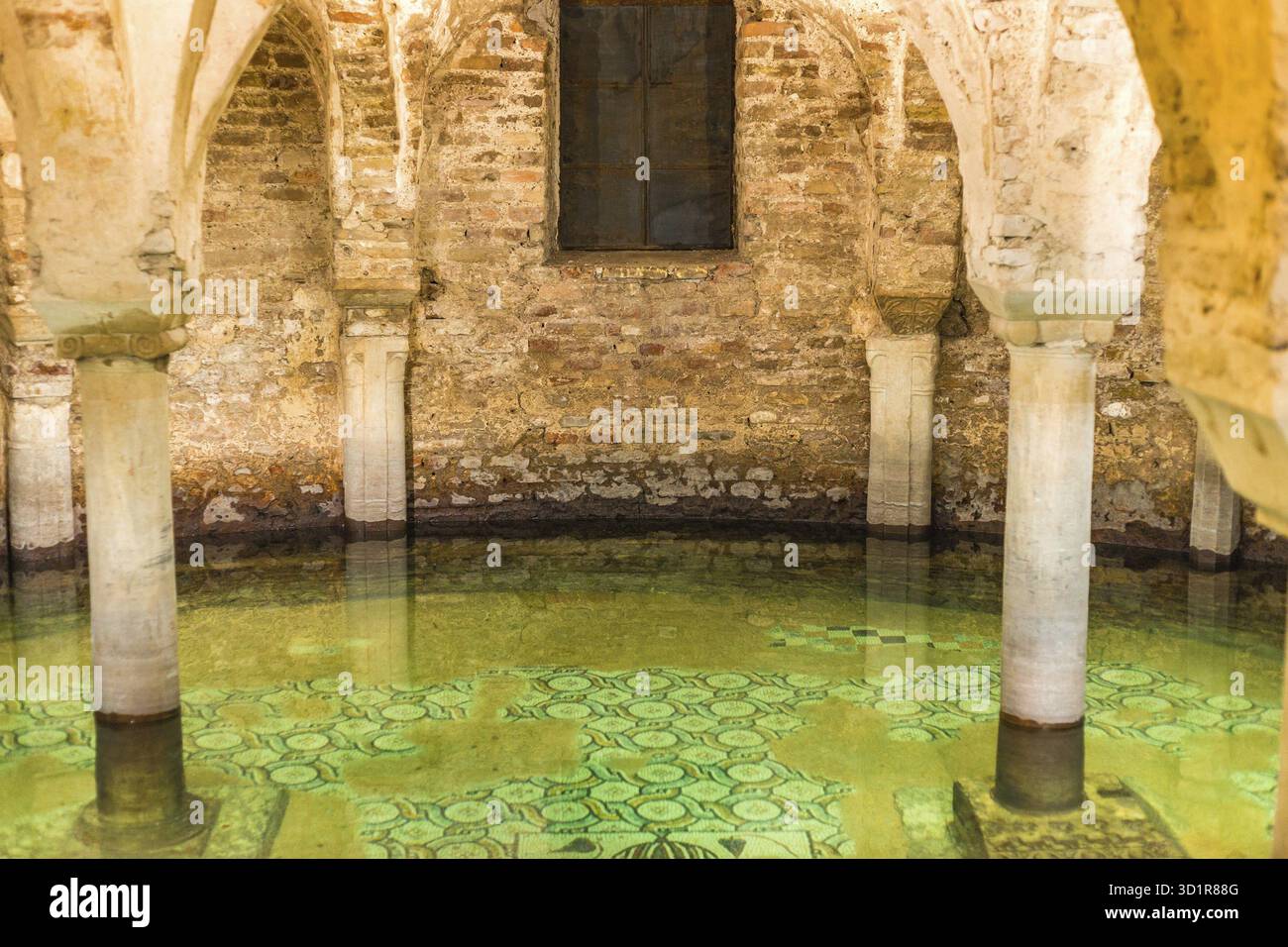 Ancient flooded crypt with floor mosaics in Italy Stock Photo - Alamy