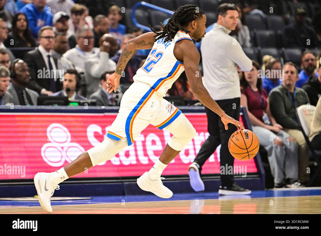 Oklahoma City Thunder guard Cason Wallace (22) drives the ball during ...