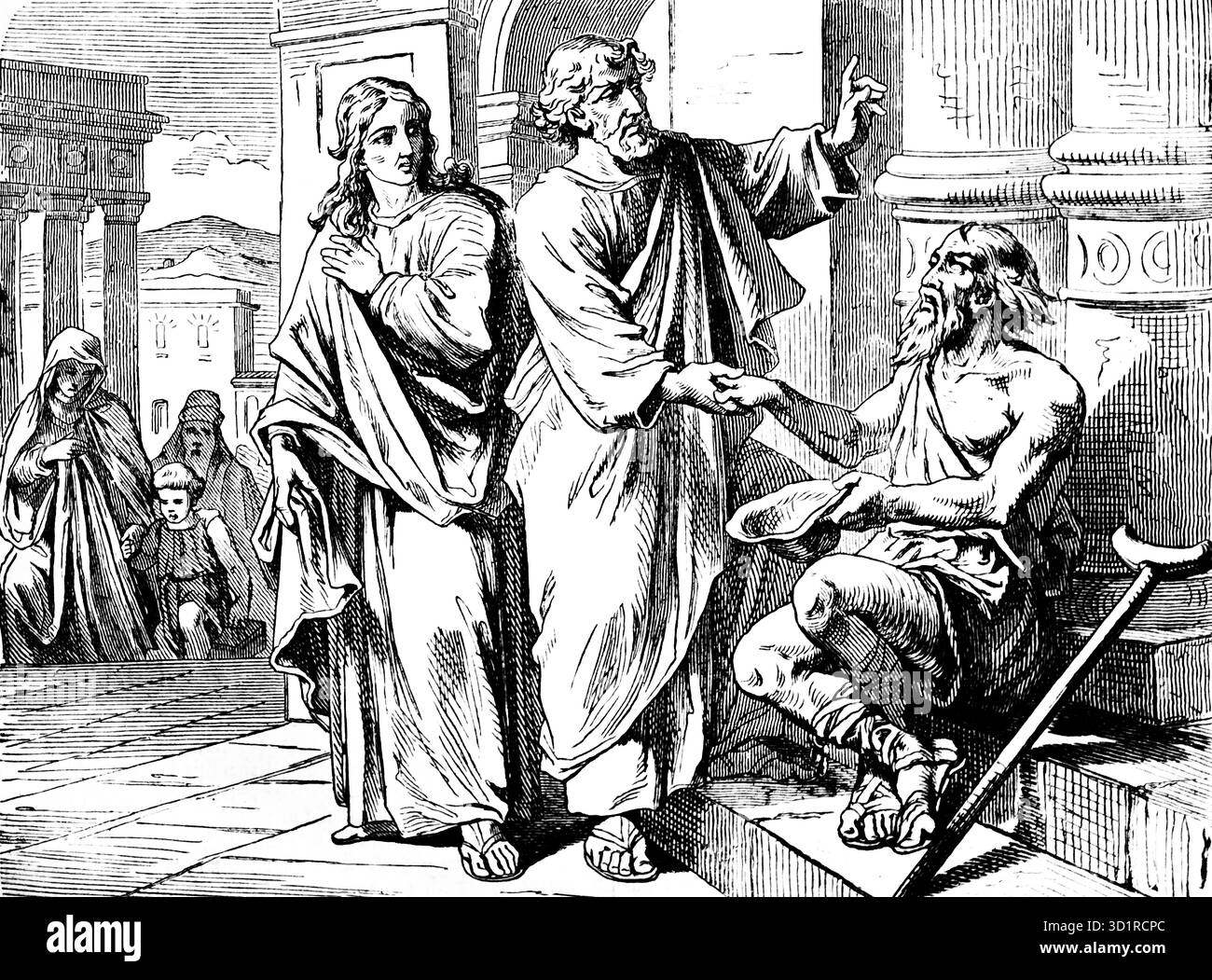 Healing the lame man, Peter and John in front of the temple door, in ...