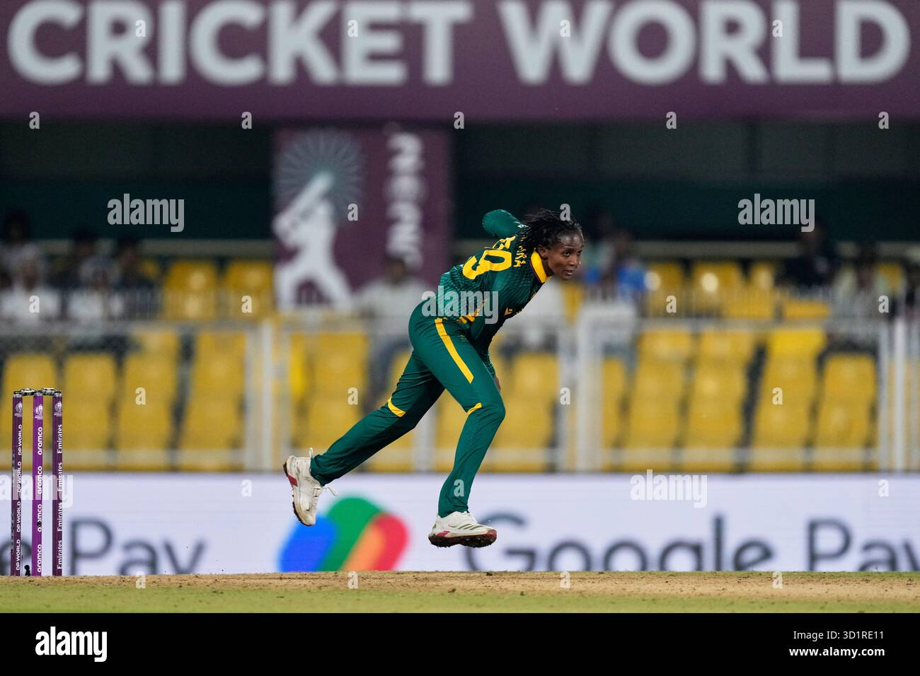 South Africa's Ayabonga Khaka bowls a delivery during the ICC Women's ...
