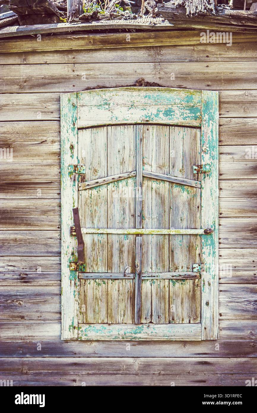 Weathered Wooden Window of old Russian Slum House in Astrakhan Russia ...