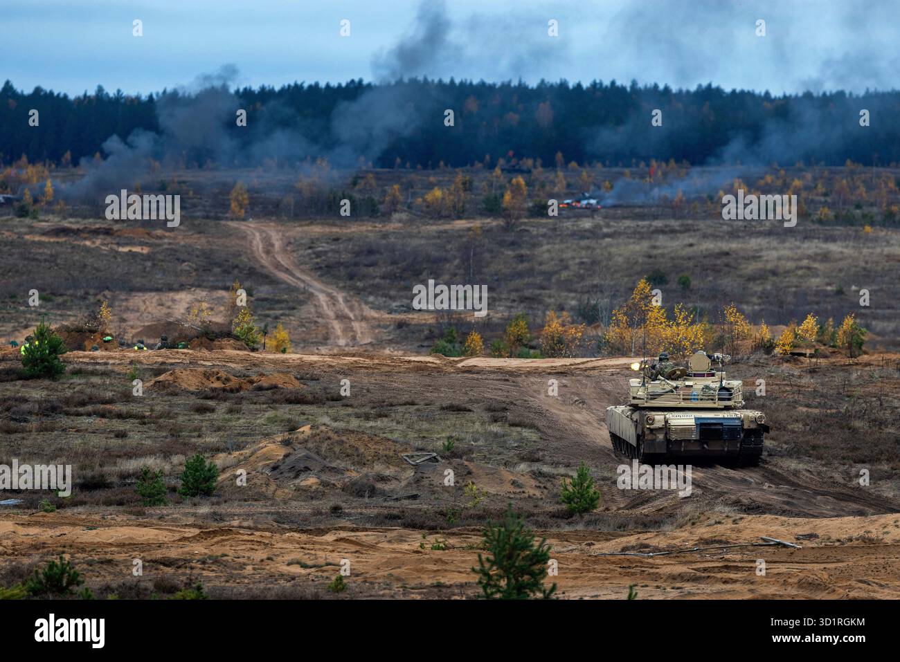US Army M1A2 Abrams battle tank roll during a combined arms live fire ...