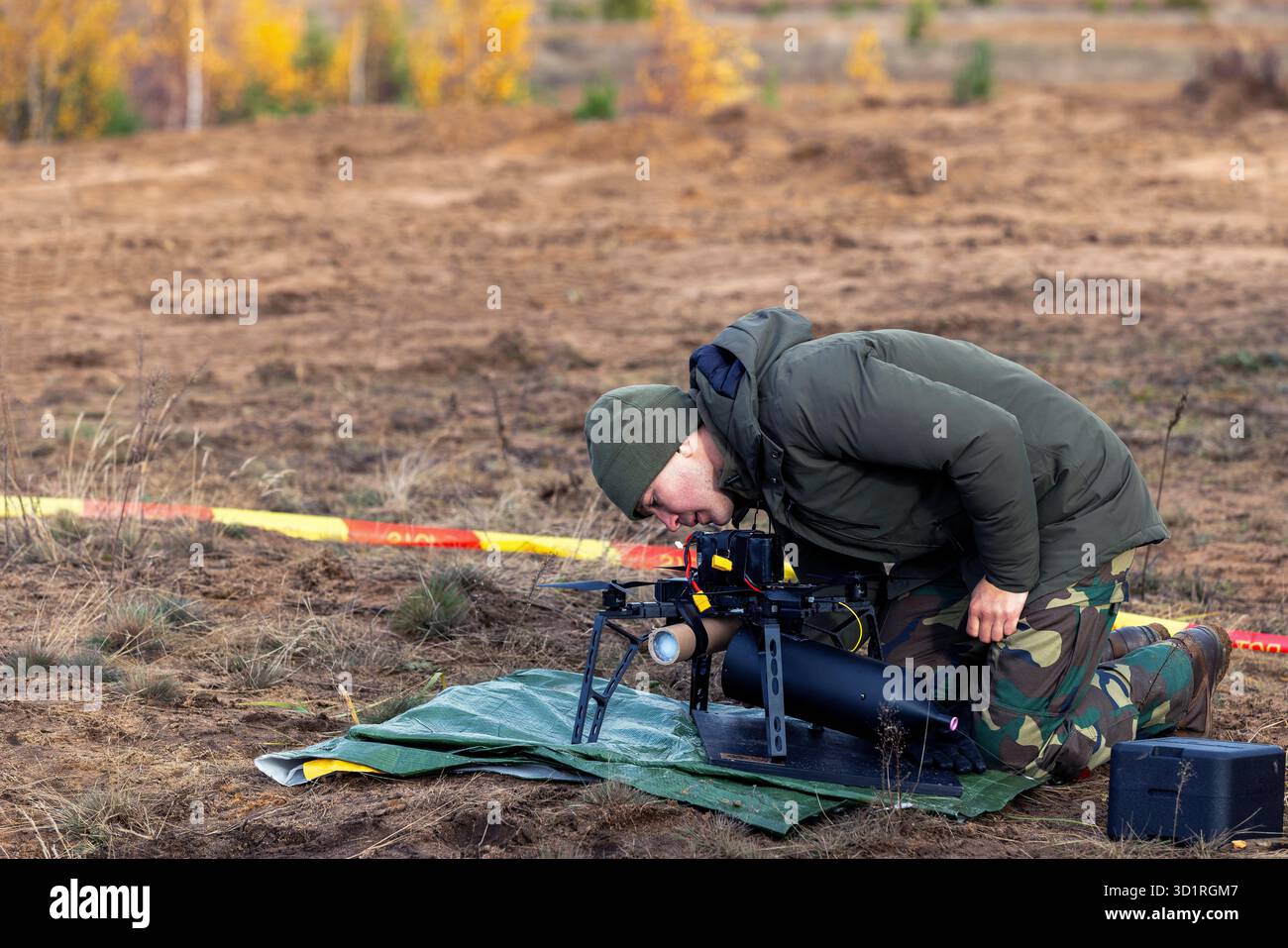 A Lithuanian soldier prepares a drone during the combined arms live ...