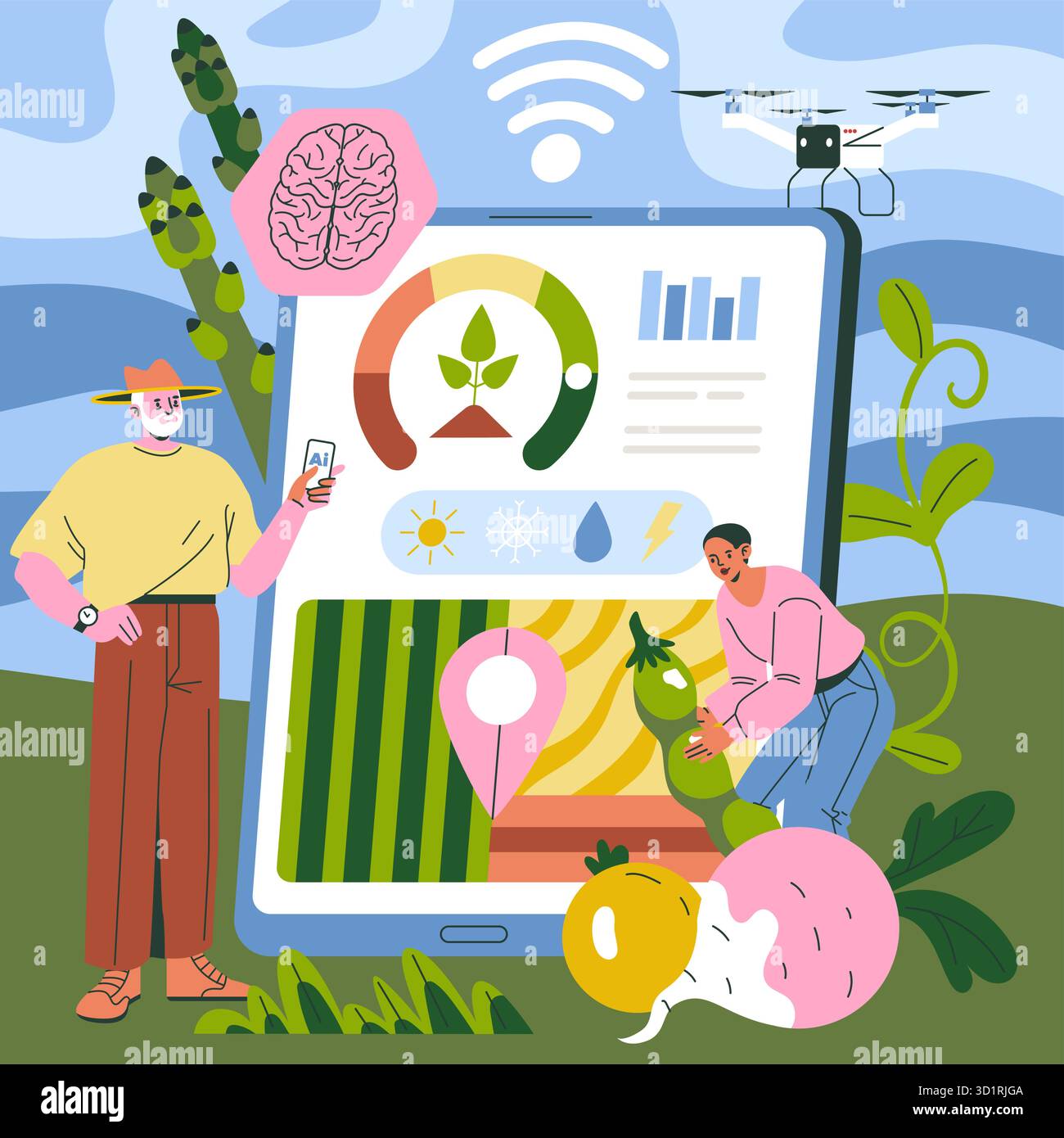 Vector illustration of smart farming technology using augmented reality ...