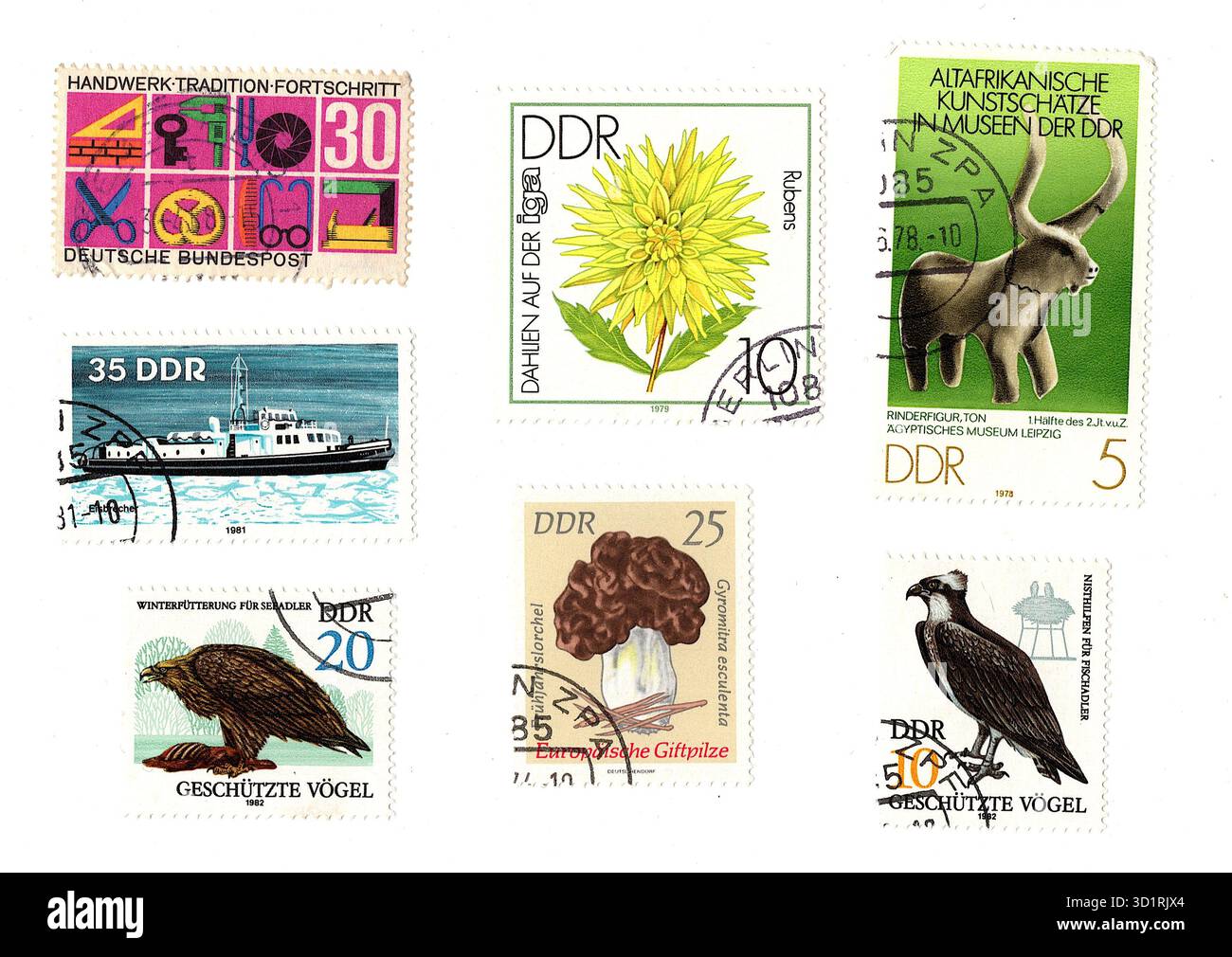 Vintage postage stamps from Germany/DDR isolated on a white background ...
