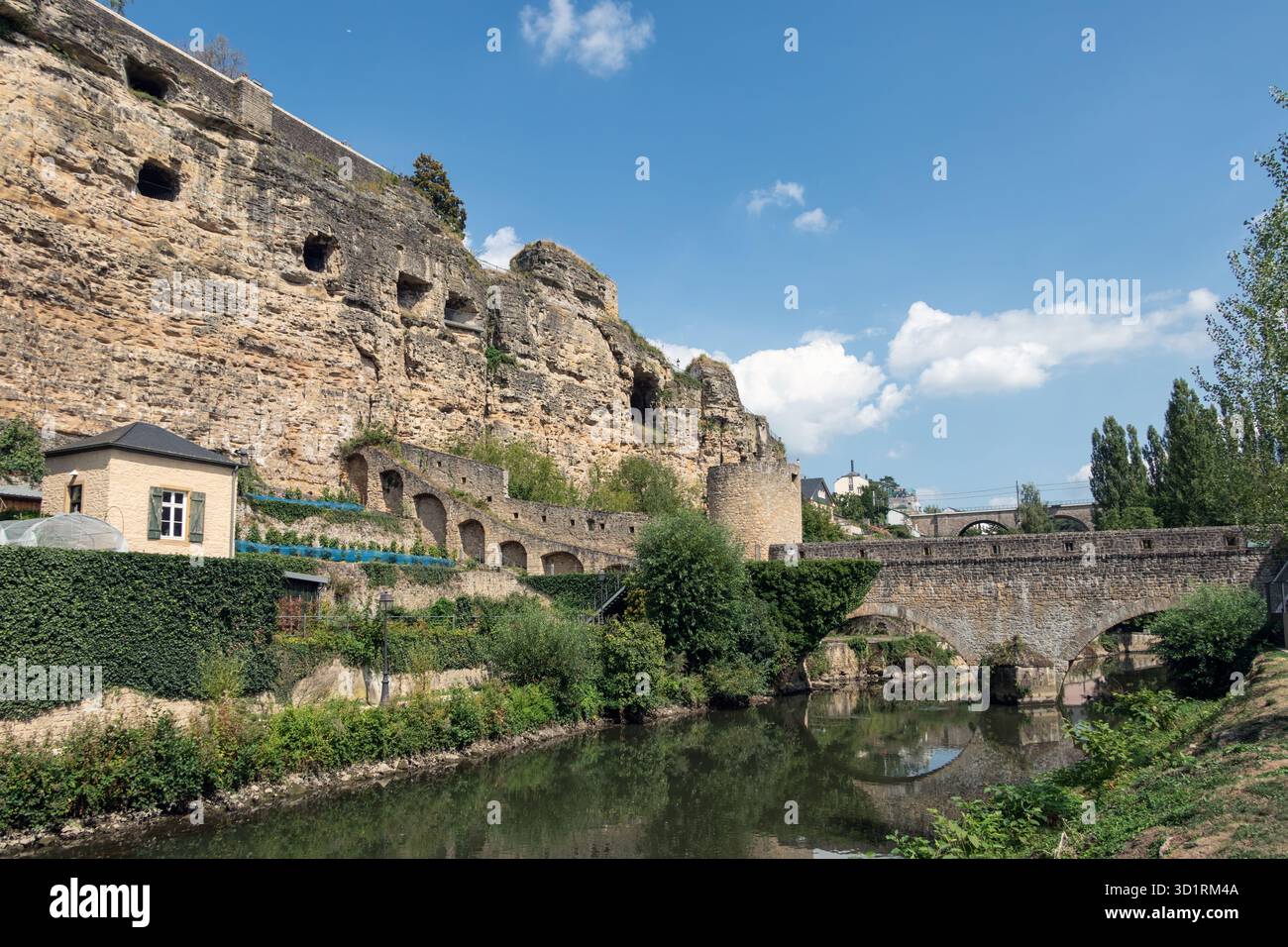 Bridge over Alzette river in Luxembourg city and view at medieval ...