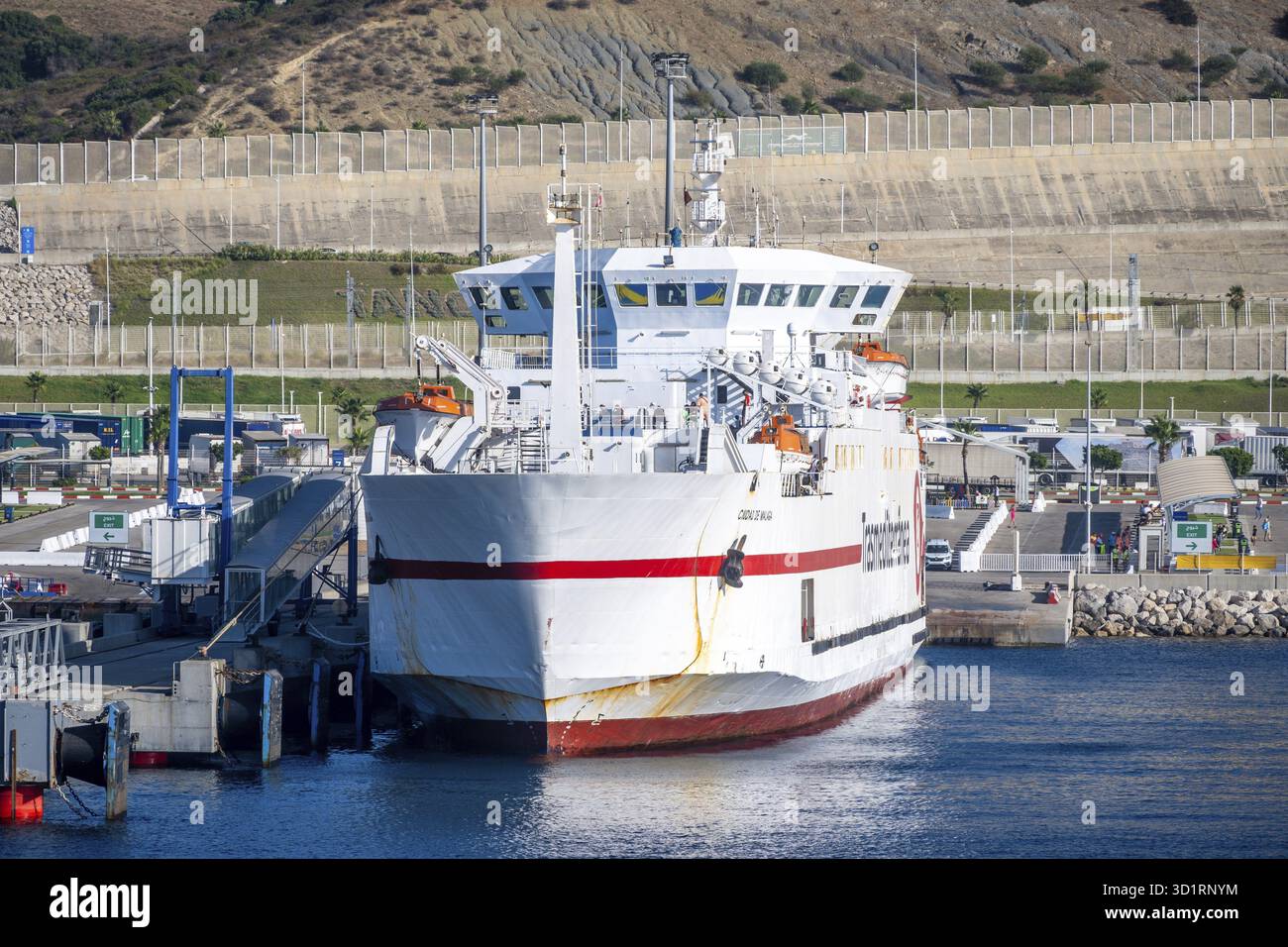 Tanger Med, Fahs-Anjra - Morocco - 08-22-2024: Modern ferry with red ...